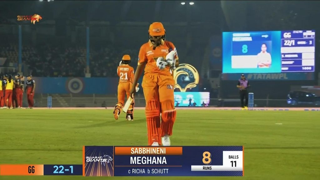 M06- GG vs RCB: Sabbineni Meghana Wicket